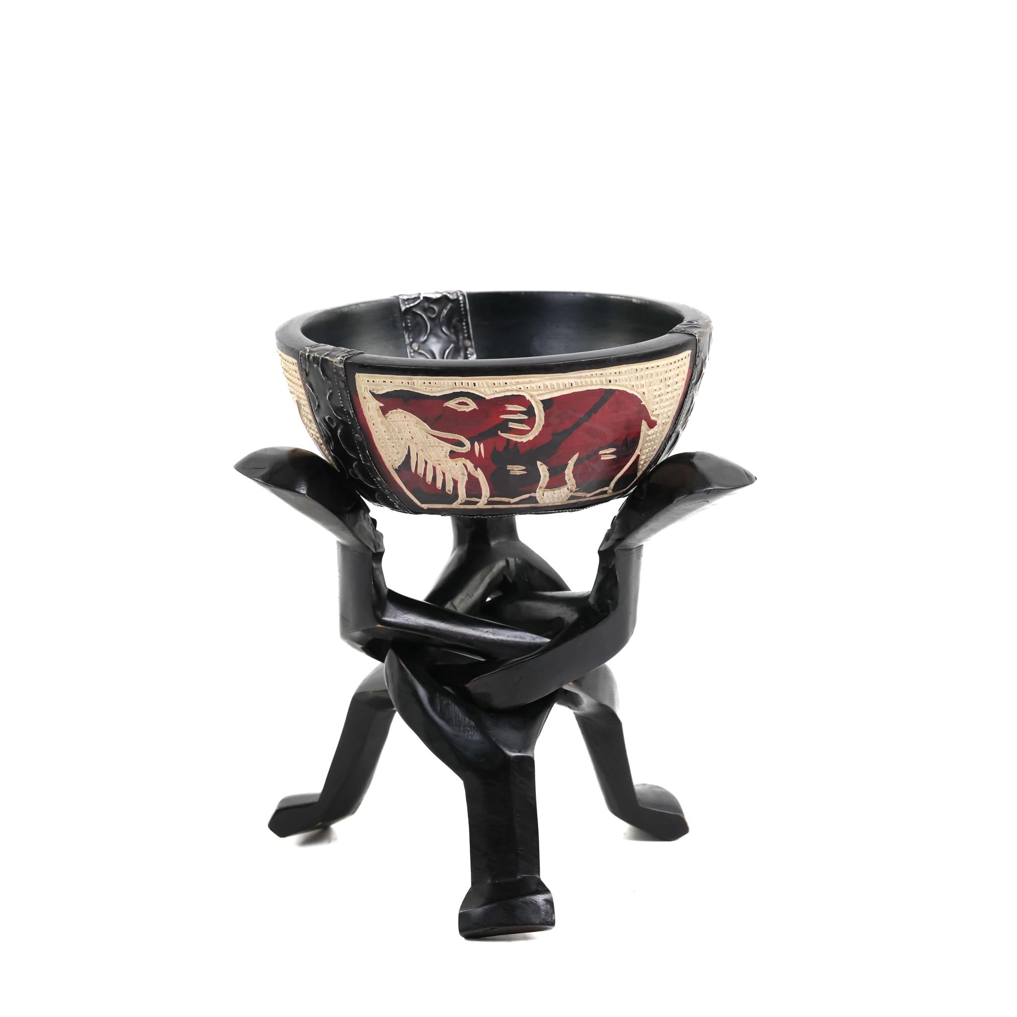 Red Map of Africa & Elephant Carved Unity Bowl