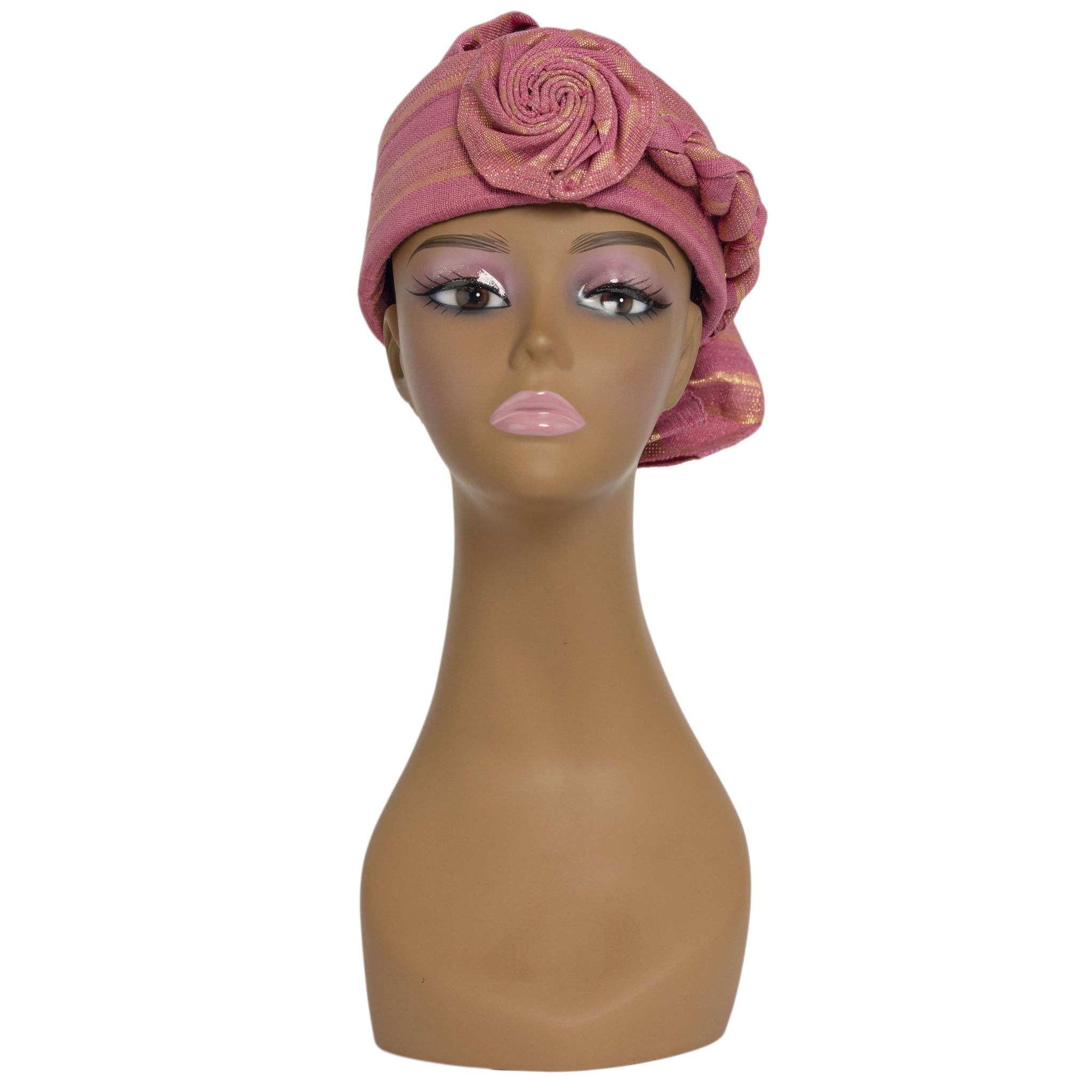 Pink & Gold Aso Oke Zara Cap Auto Gele