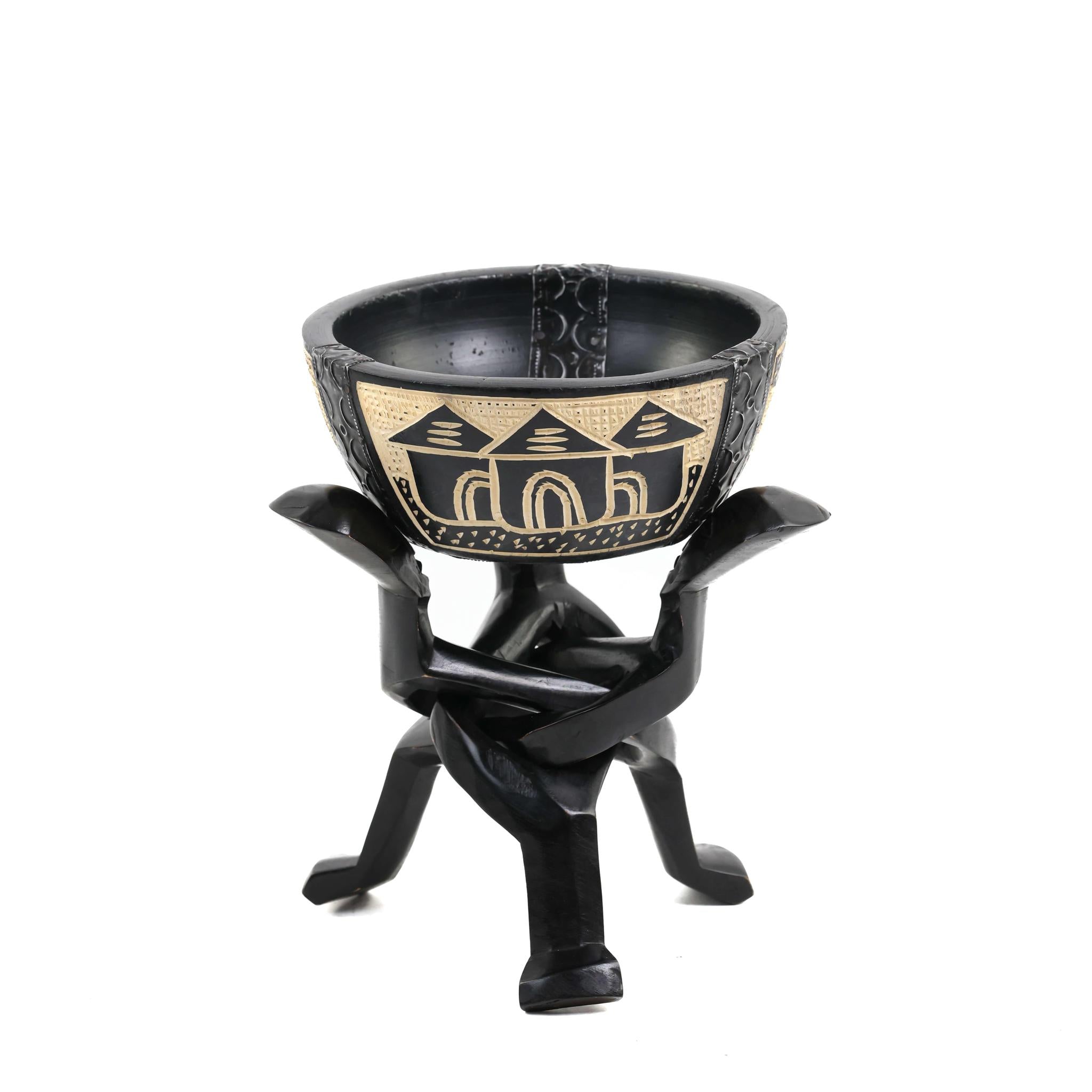 Black Elephant & Huts Carved Unity Bowl