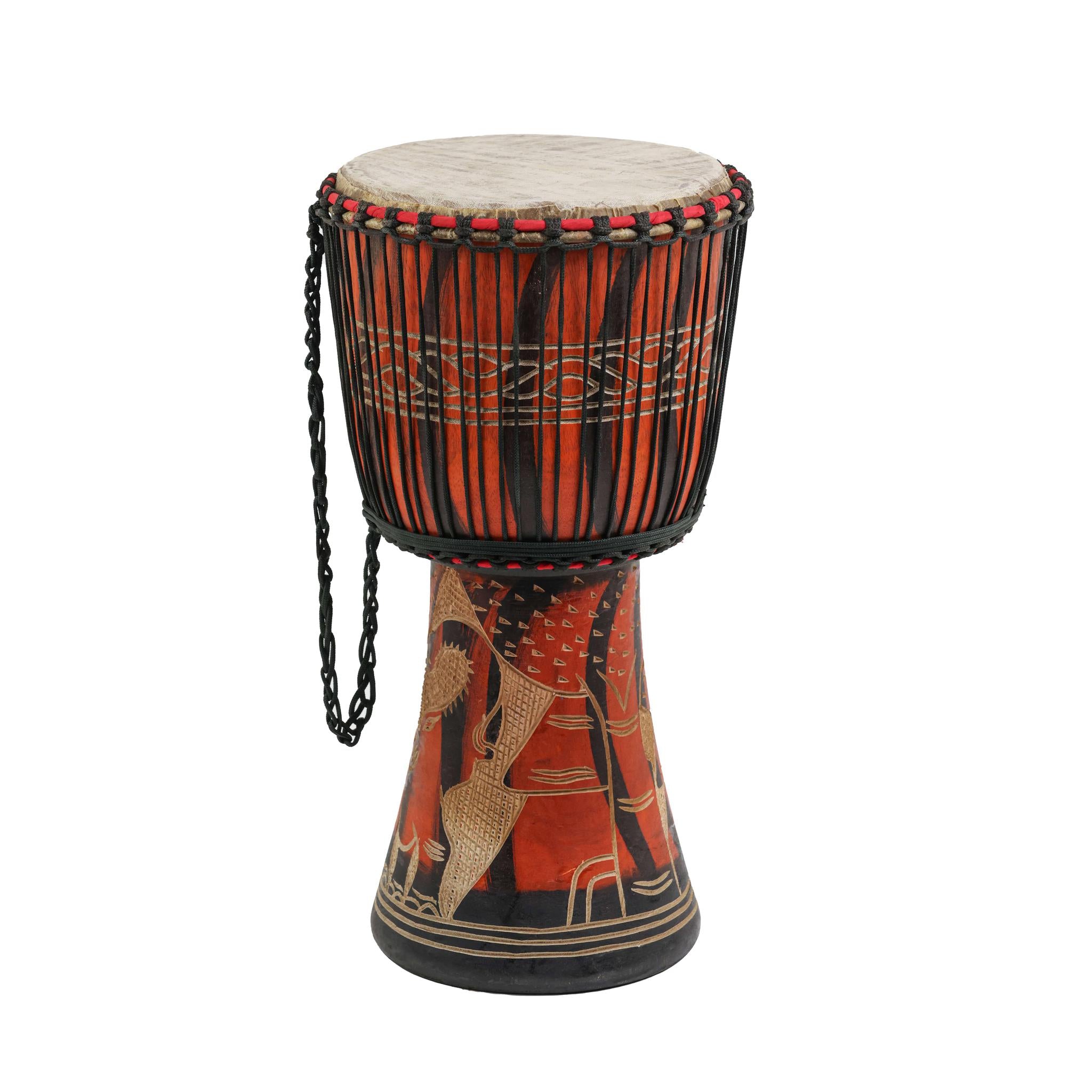 Orange Elephant Carving - Djembe Drum - Large