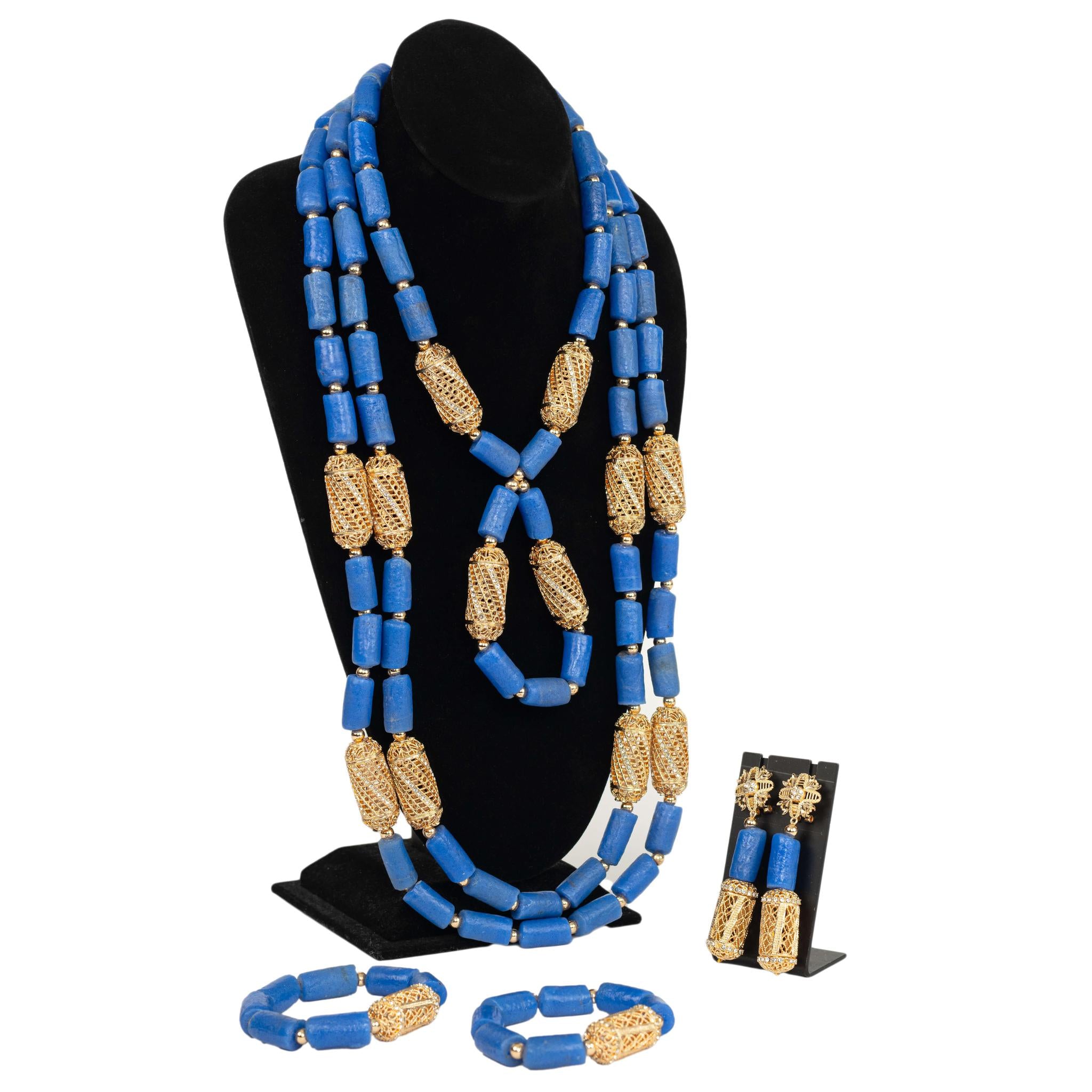 Royal Blue Segi - Three Layers Bead Jewelry Set
