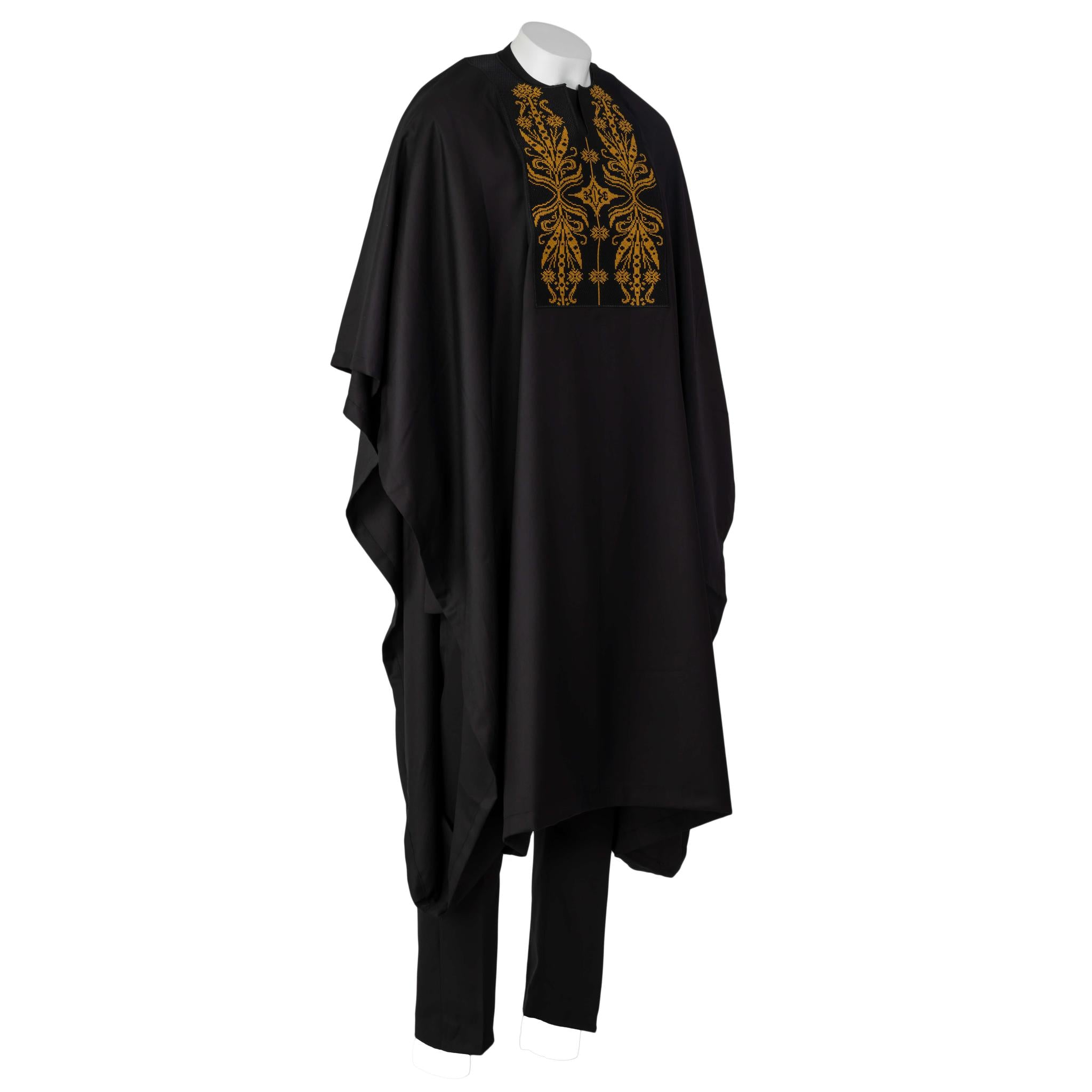 Black with Gold Monogram Embroidery Men's Agbada
